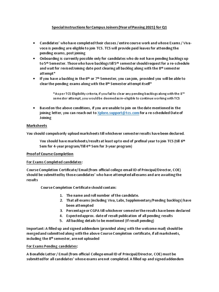 Step3 Special Instructions For Campus Joiners (Year of Passing 2021) | PDF