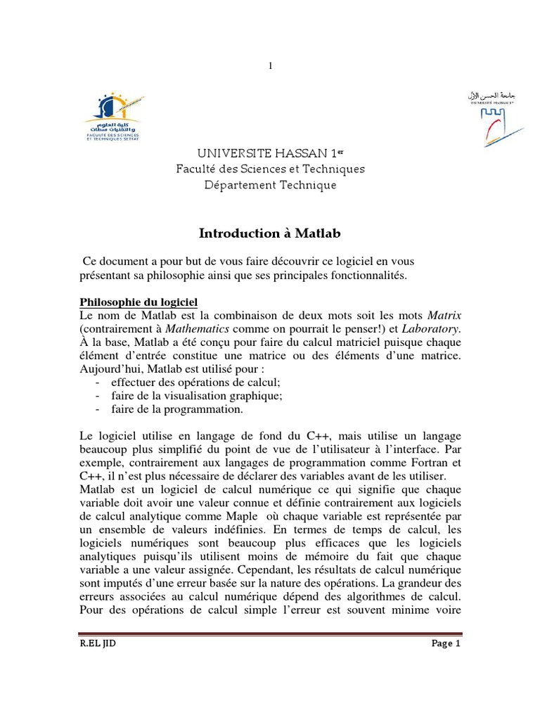 Initiation Matlab | PDF | Structure de contrôle | Matrice (Mathématiques)