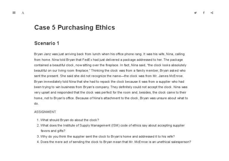 Case 5 Purchasing Ethics PURCHASING AND SUPPLY CHAIN MANAGEMENT | PDF