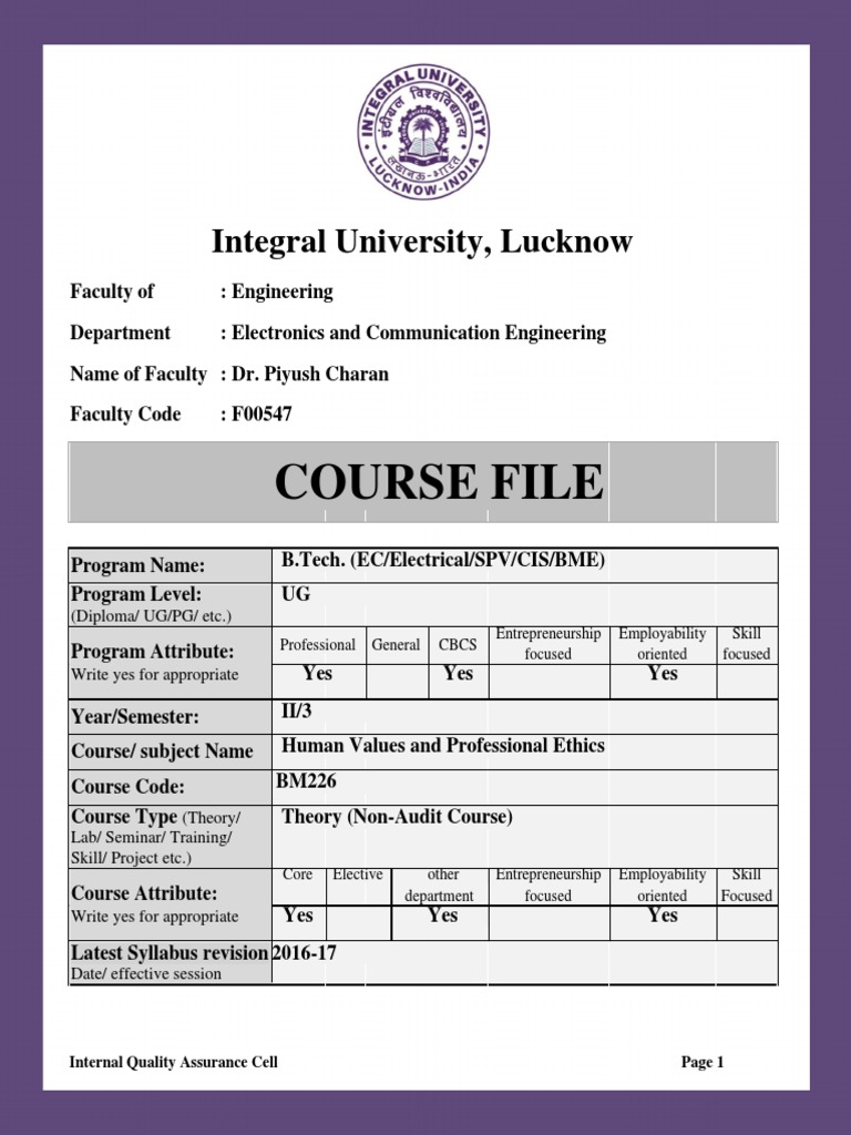 Course File BM226 | PDF | Course Credit | Engineering