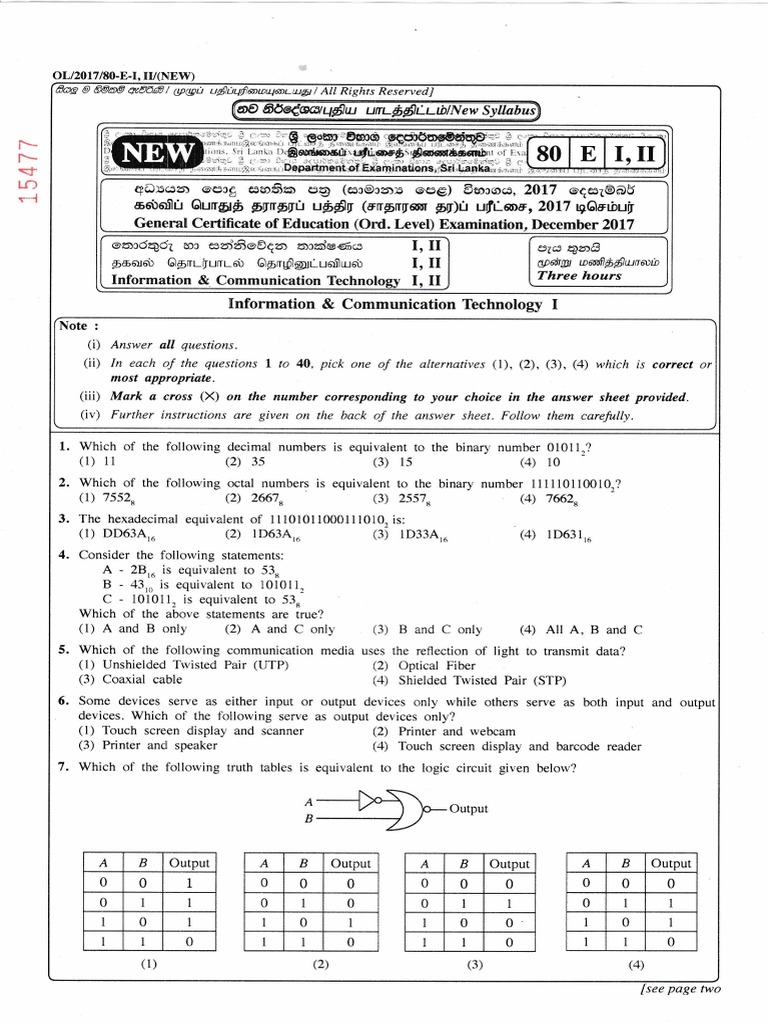 2018 O/L ICT Past Paper (English Medium) | PDF | File Transfer Protocol ...