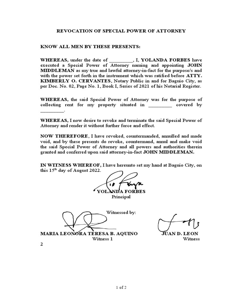 C. Revocation of SPA | PDF | Power Of Attorney | Practice Of Law