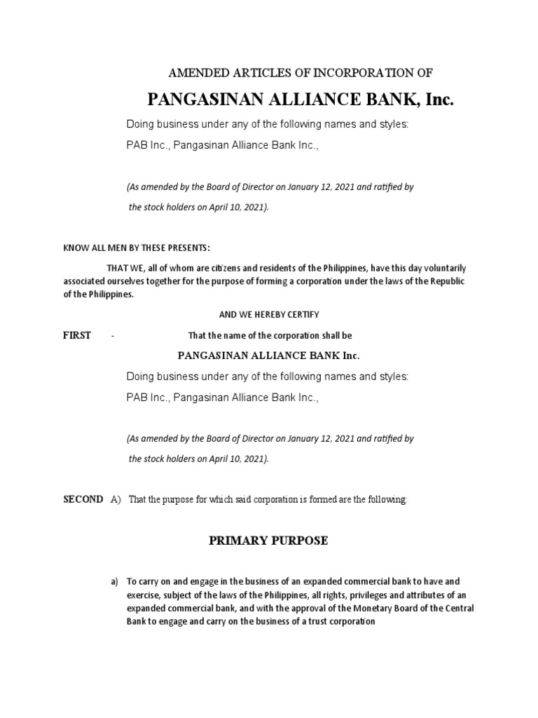 Amended Articles of Incorporation | PDF | Preferred Stock | Dividend
