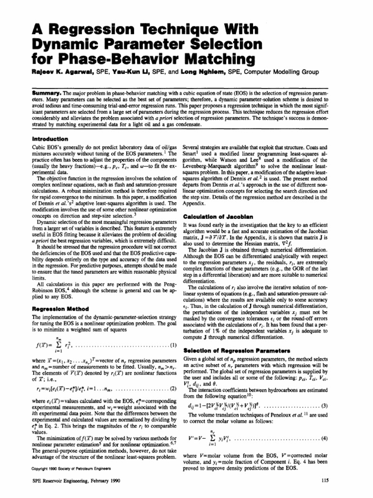 A Regression Technique With Dynamic Parameter Selection For Phase-Behavior Matching | PDF ...