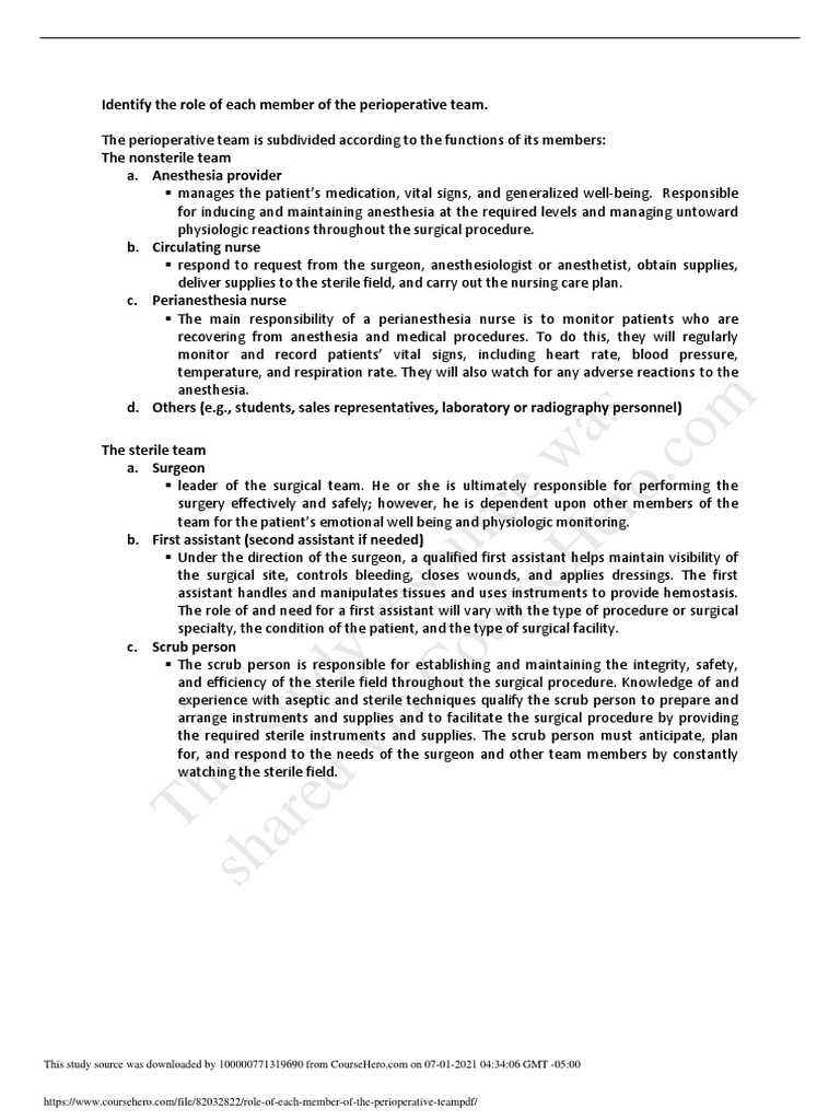 Roles of Perioperative Team Members | PDF | Surgery | Anesthesia