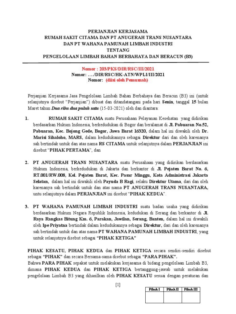 Draft Kontrak RS Citama - PT ATN - PT WPLI | PDF