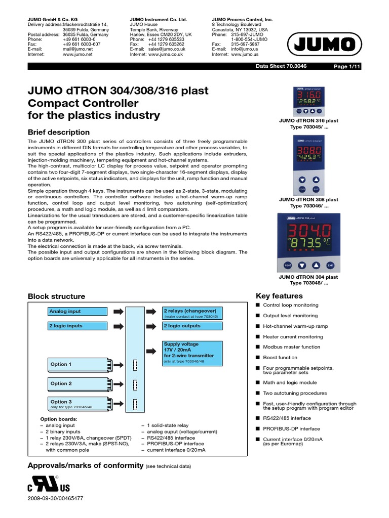 JUMO dTRON 304/308/316 Plast Compact Controller For The Plastics ...