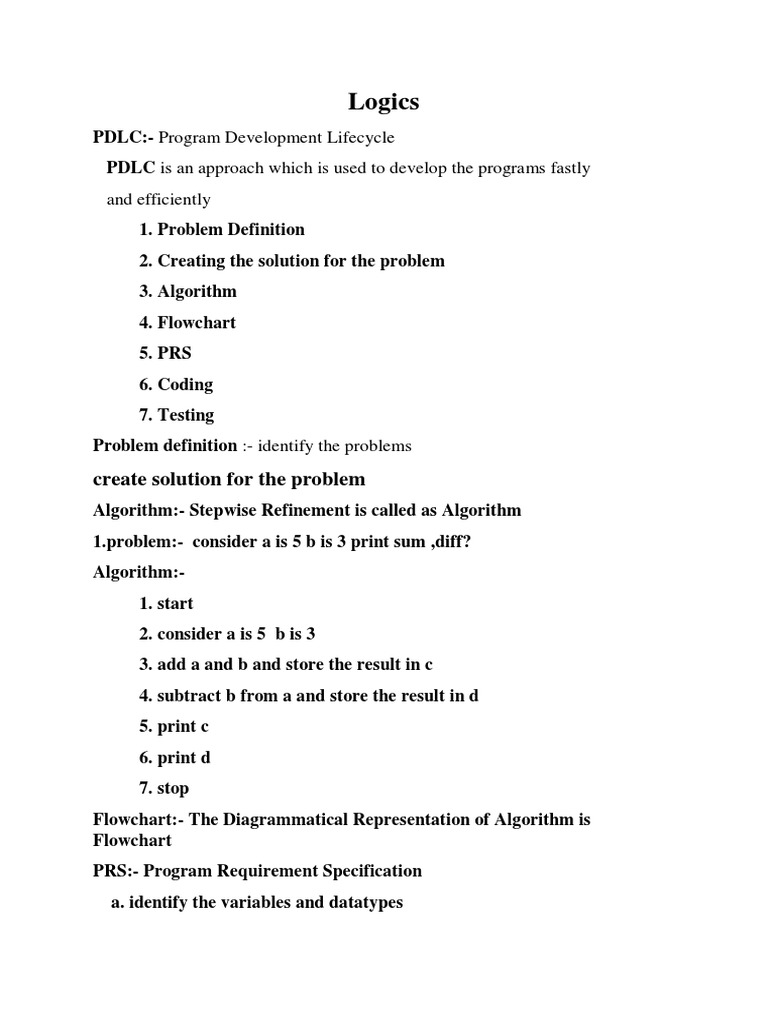 Logics: Create Solution For The Problem | PDF | Computer Programming | Software Engineering