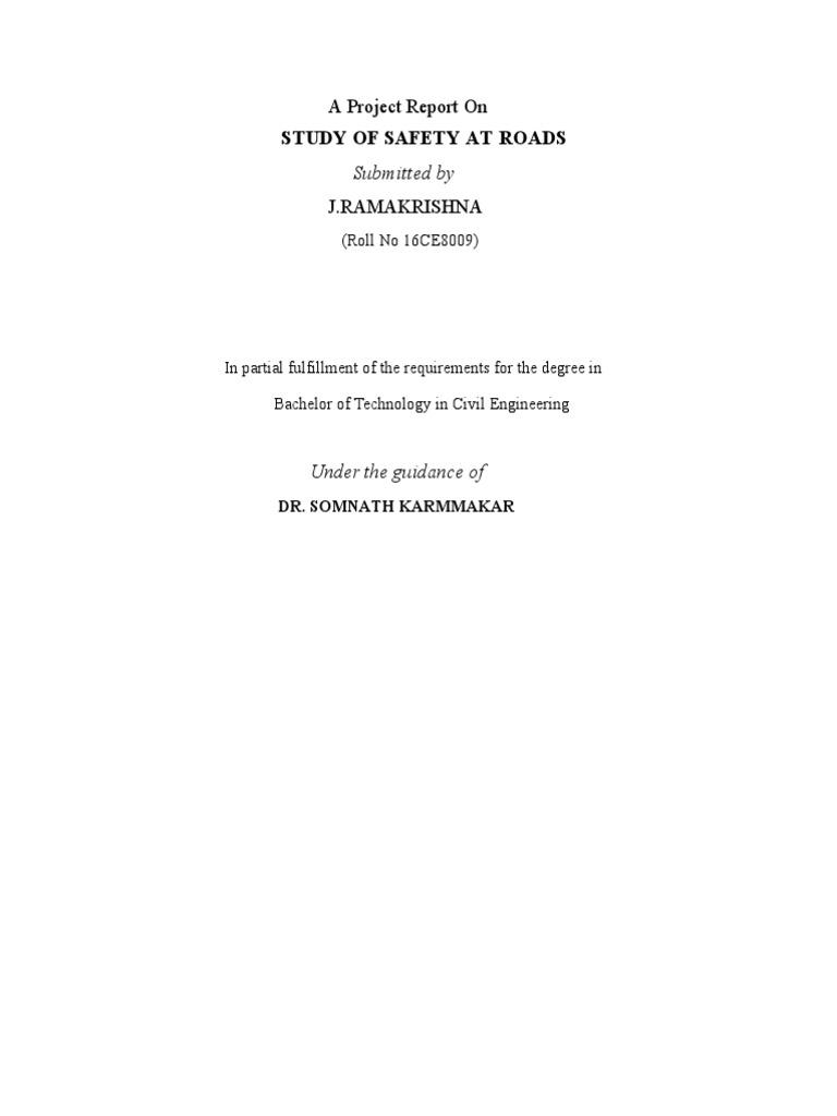 Study of Safety at Roads: A Project Report On | PDF | Road Traffic ...