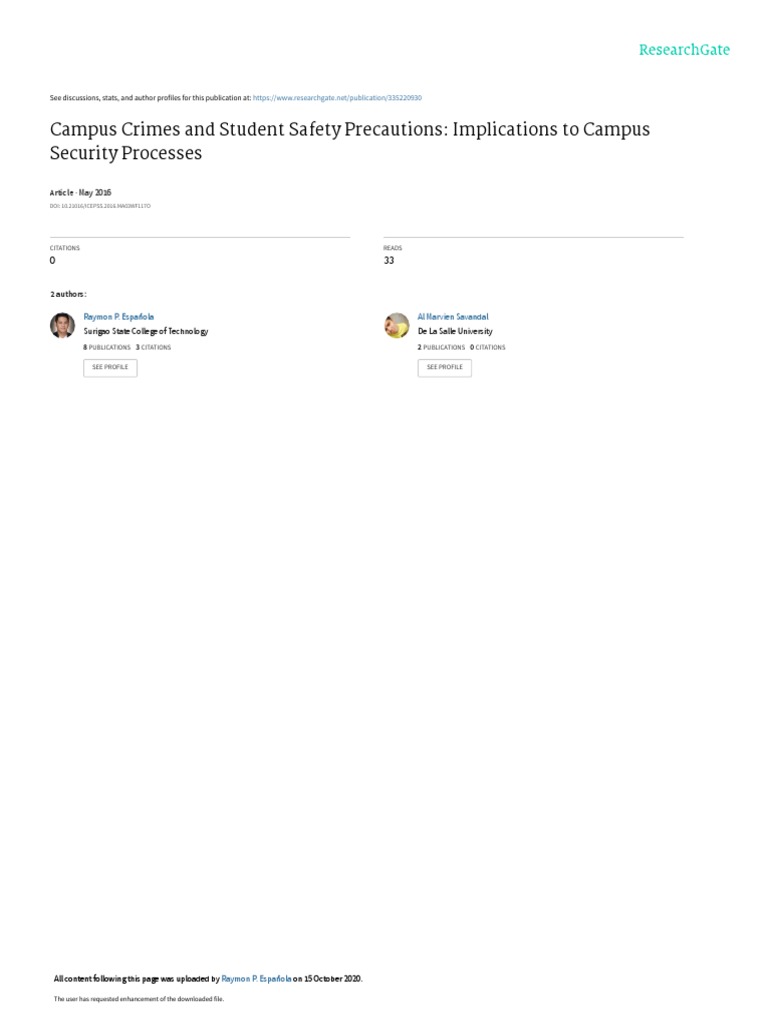 Campus Crimes And Student Safety Precautions Implications To Campus