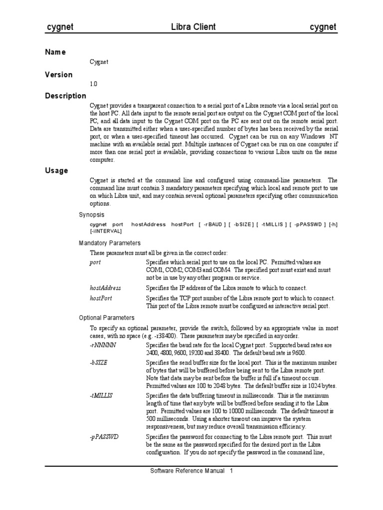 Cygnet Libra Client Cygnet: Name Description | PDF | Port (Computer ...