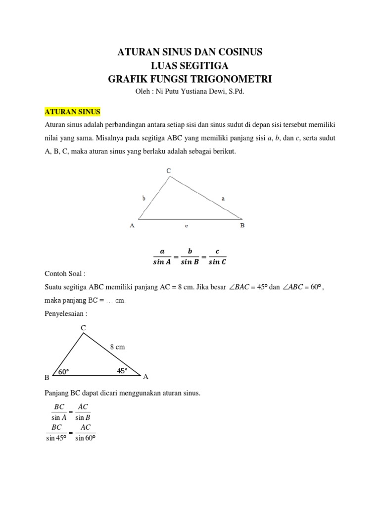 Materi Aturan Sinus, Aturan Cosinus, Luas Segitiga Dan Grafik Fungsi ...