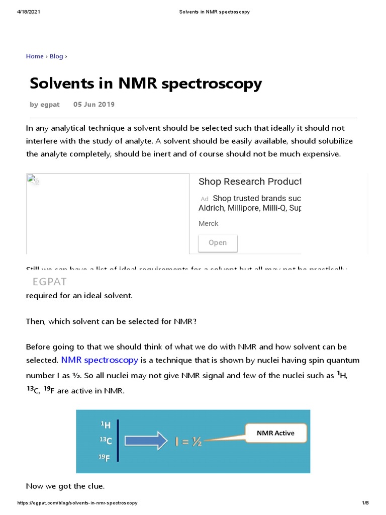 Solvents in NMR | PDF | Nuclear Magnetic Resonance Spectroscopy | Deuterium