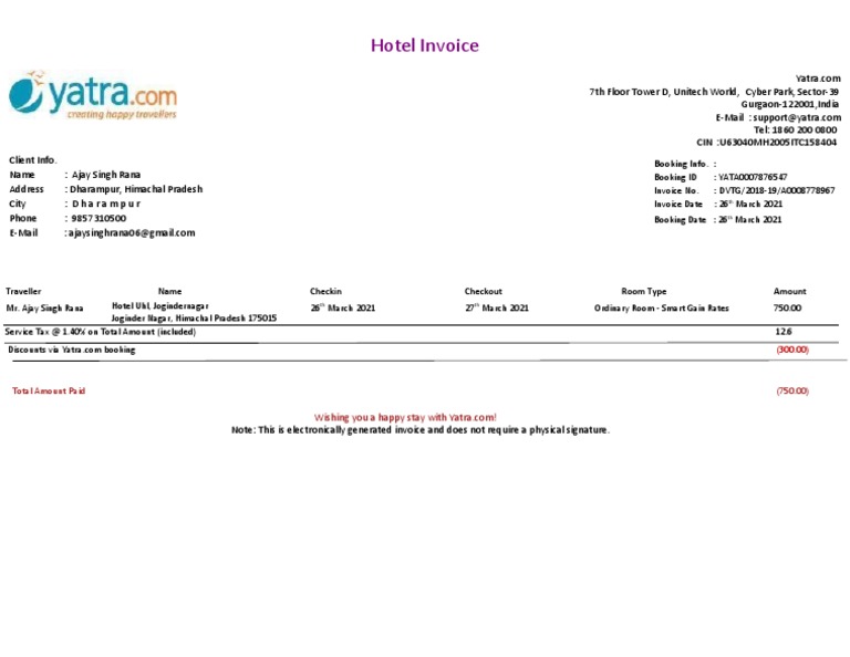 Yatra Bill Format 26-03-2021 | PDF | Payments | Science