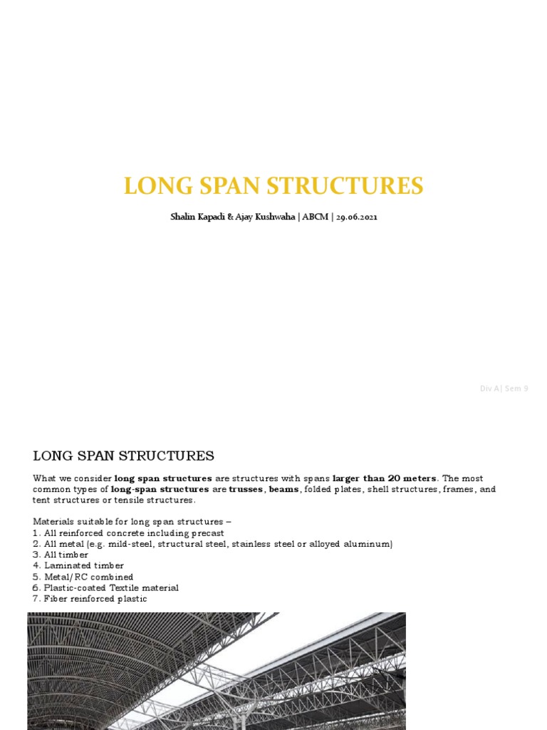 Long Span Structures Overview | PDF | Truss | Beam (Structure)