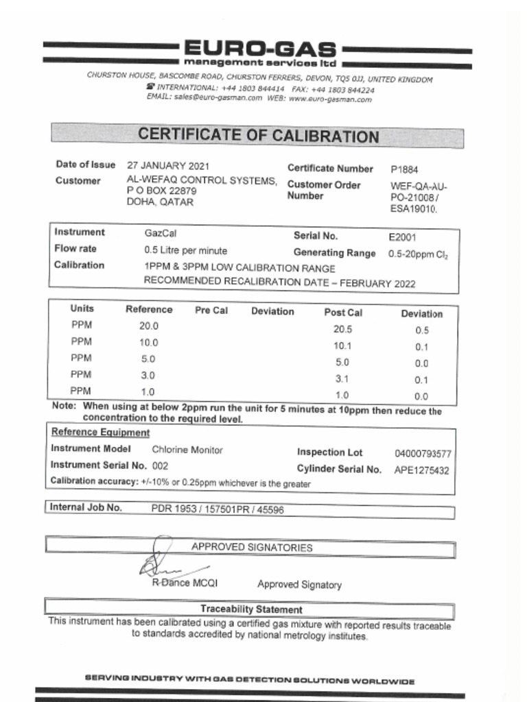 GazCal Calibration Certificate | PDF
