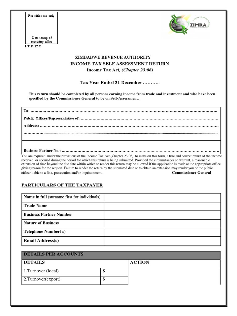 Income Tax Self-Assessment Form ITF 12C | PDF | Net Income | Taxes