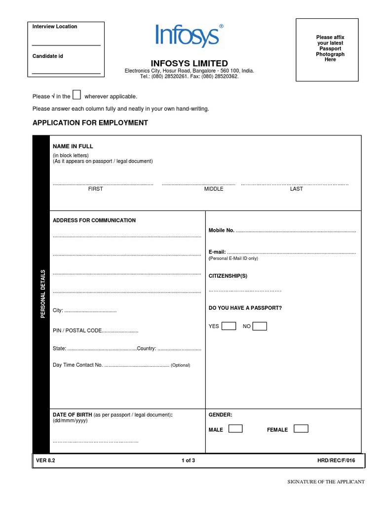 Infosys Application Form | PDF | Justice | Crime & Violence