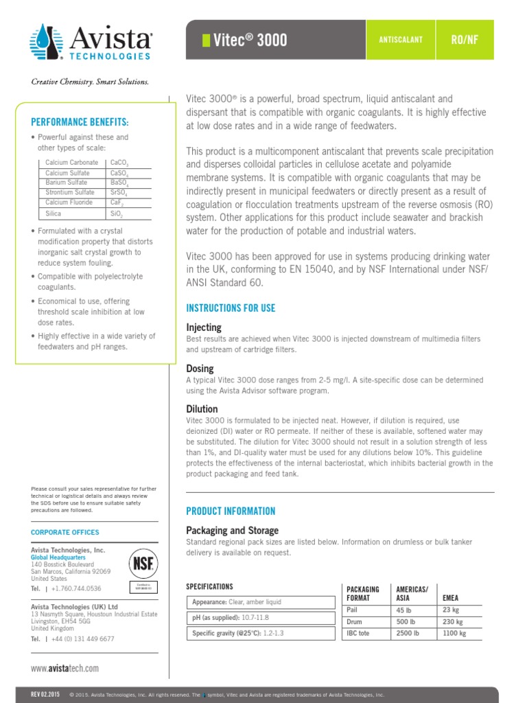 US UK Avista PDS Vitec 3000 Final | PDF | Chemical Substances | Chemistry