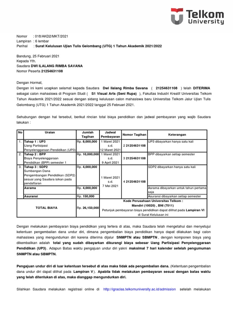 Surat Kelulusan Dwi Ilalang 2021 | PDF