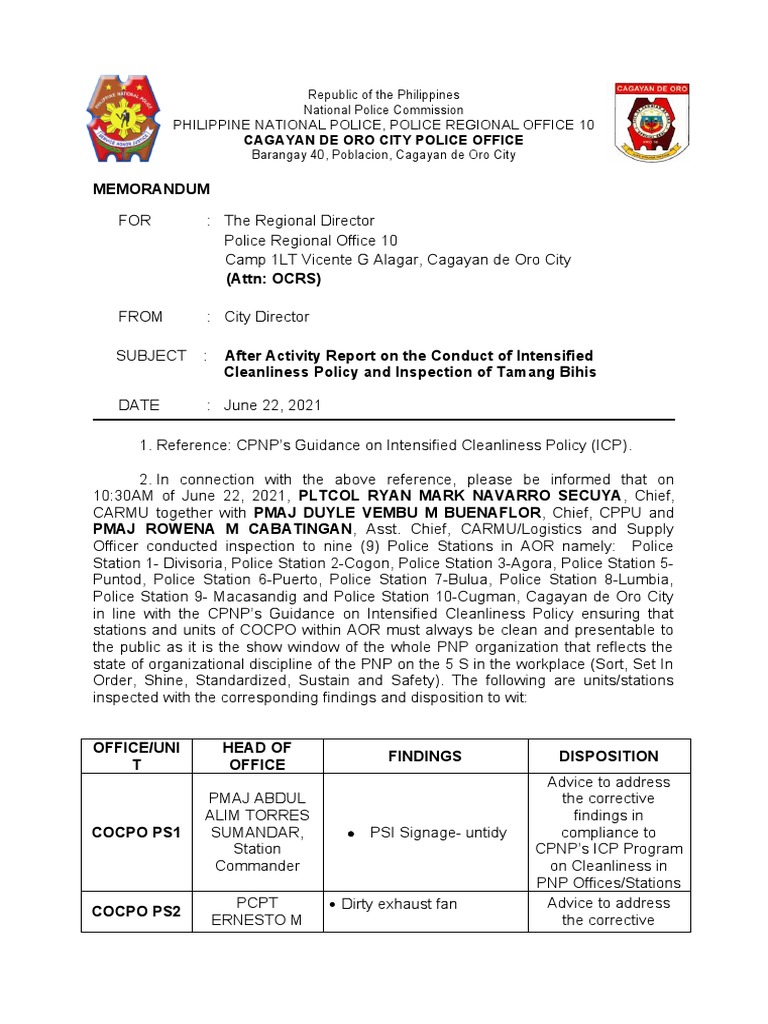 Memorandum: Philippine National Police, Police Regional Office 10 ...