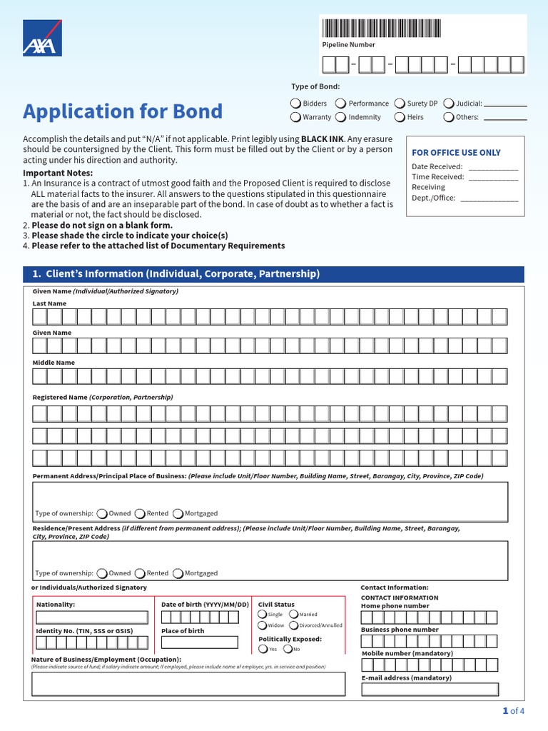 Bond Application Form Instructions | PDF | Surety | Mortgage Loan
