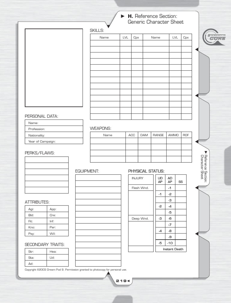 SilCore Character Sheet | PDF