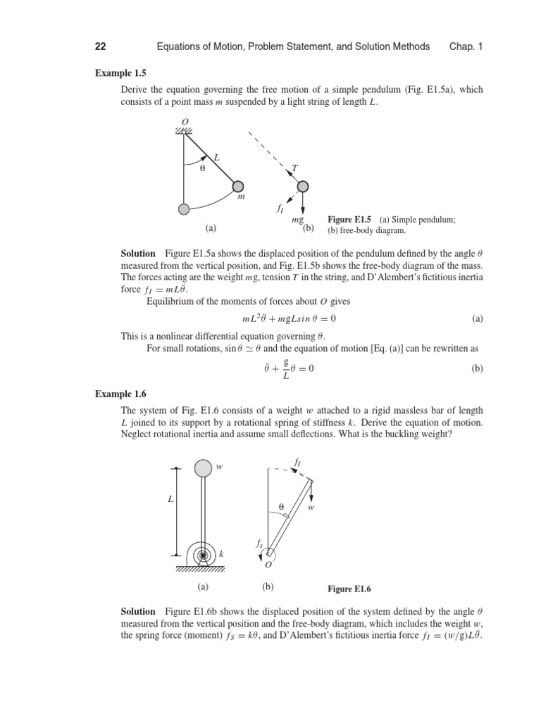 Figure E1.5: (A) Simple Pendulum (B) Free-Body Diagram | Download Free ...