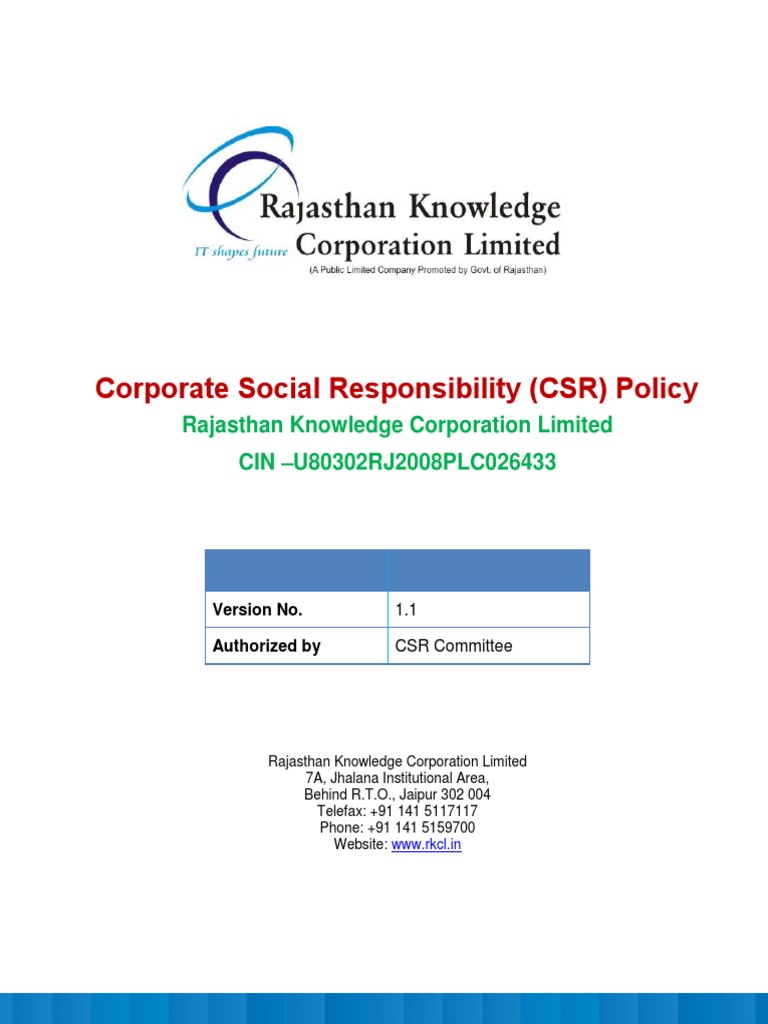 Corporate Social Responsibility (CSR) Policy: Rajasthan Knowledge ...