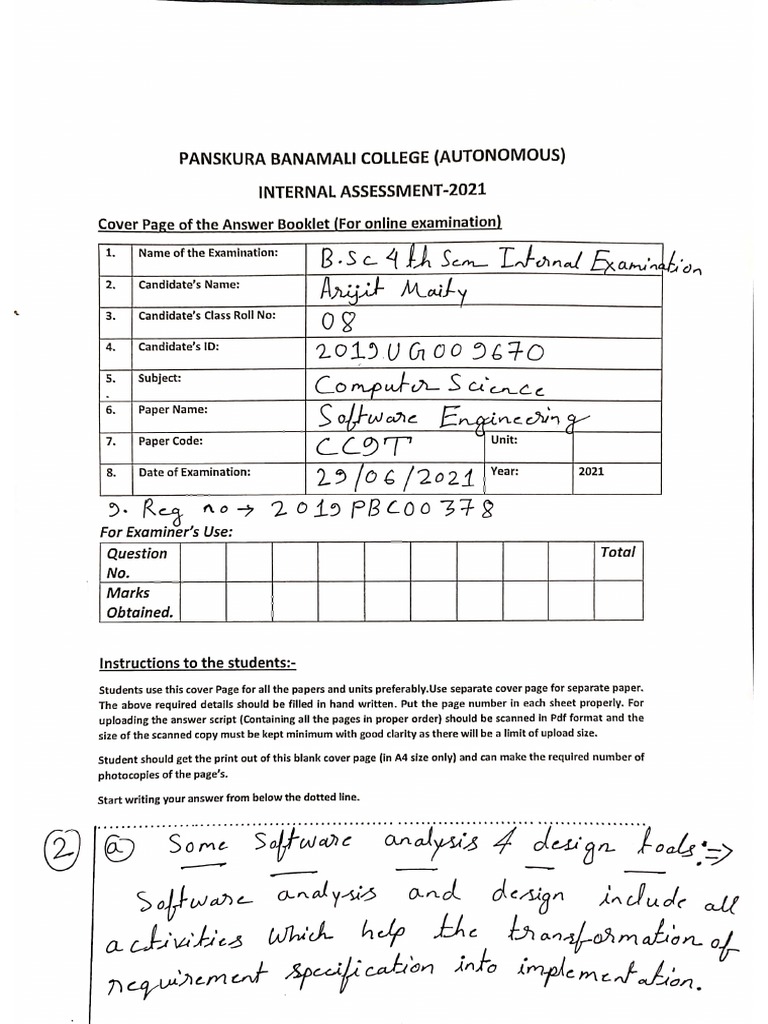 Software Engineering Answer Sheet | PDF