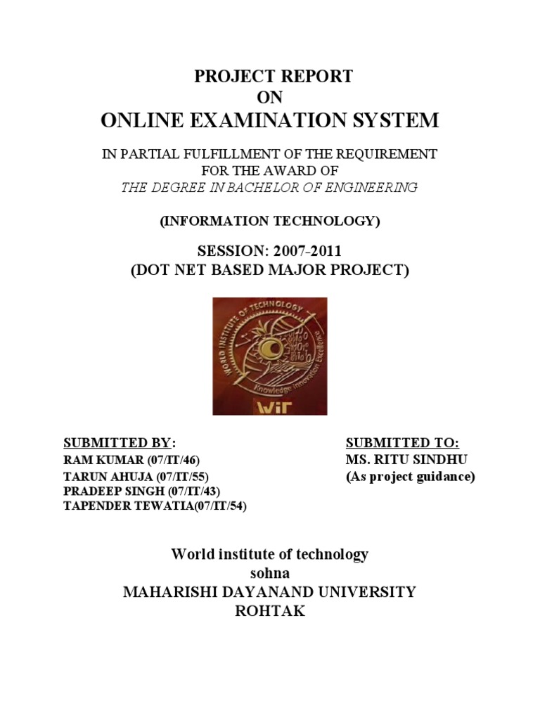 Online Examination System: Project Report ON | PDF | World Wide Web ...