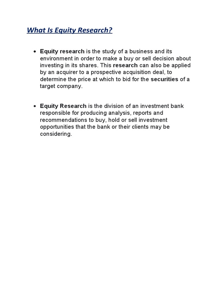 Equity Research Is The Study of A Business and Its | PDF | Patent ...