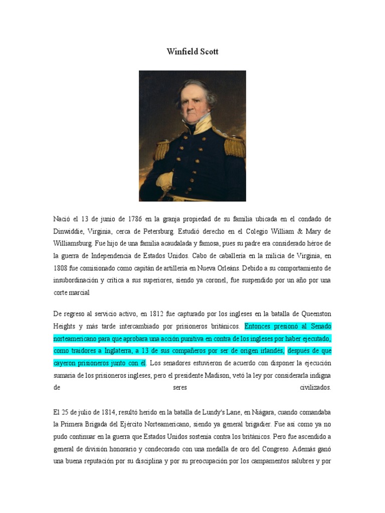 Biografía de Winfield Scott | PDF | Militar | Agitación