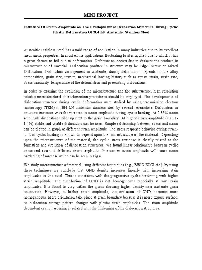 Influence of Strain Amplitude On The Development of Dislocation Structure During Cyclic Plastic ...