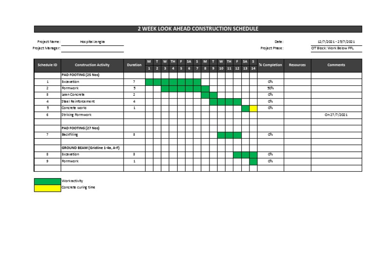 2 Week Look Ahead Construction Schedule 2 | PDF