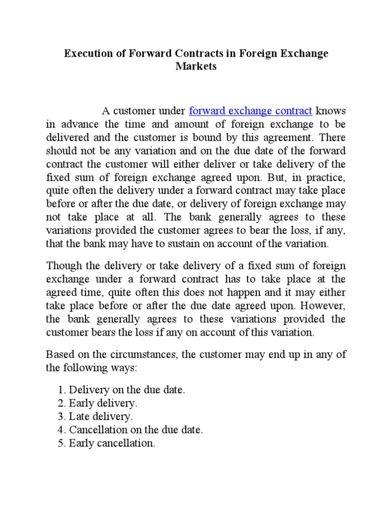 Execution of Forward Contracts in Foreign Exchange Markets | PDF ...