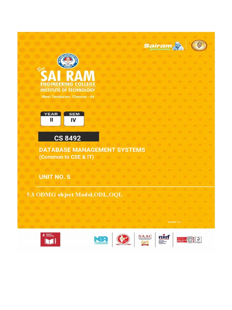 5.3 ODMG Object Model, ODL, OQL | PDF | Data Type | Class (Computer Programming)