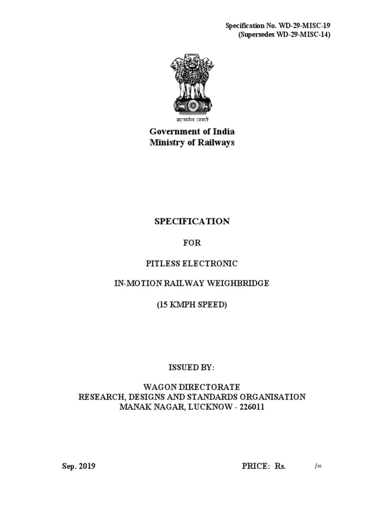 Government of India Ministry of Railways: FOR Pitless Electronic In ...