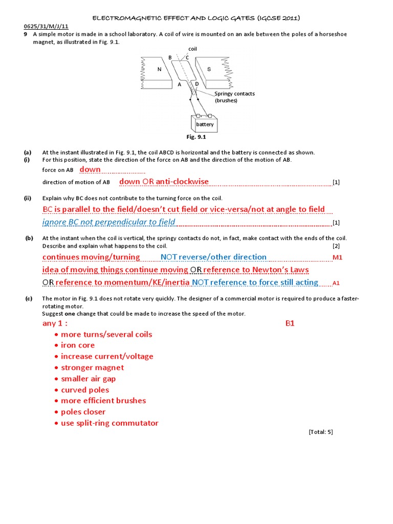 Electromagnetic Effect (IGCSE 2011) ANSWER | PDF | Inductor | Electric ...