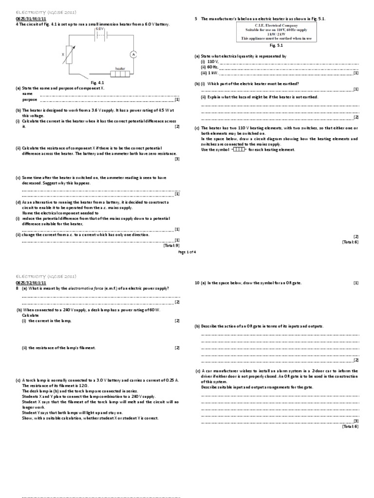Electricity (IGCSE 2011) | PDF | Logic Gate | Series And Parallel Circuits