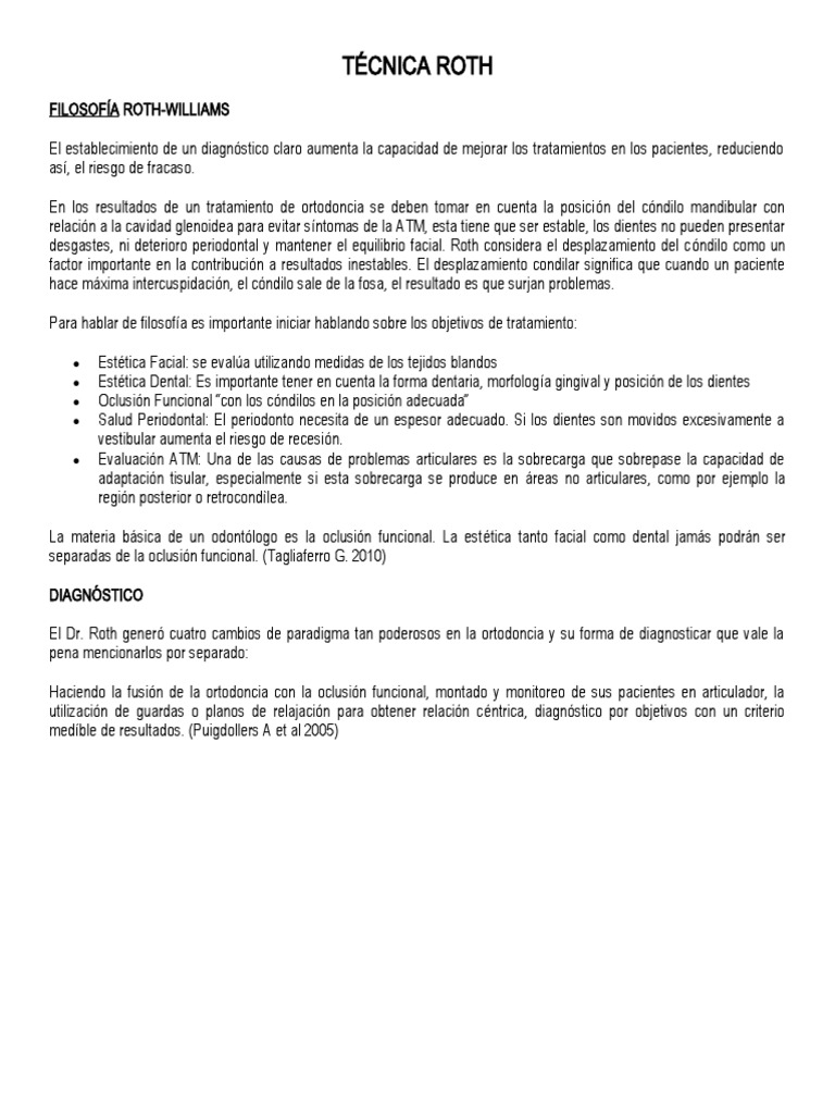 Resumen Ténica ROTH | PDF | Ortodoncia | Odontología