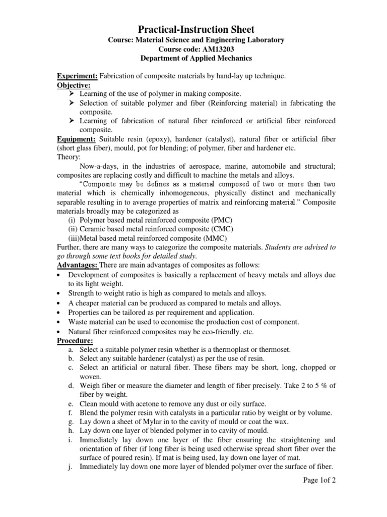6-Fabrication of Composite by Hand-Lay Up Technique | PDF | Composite ...