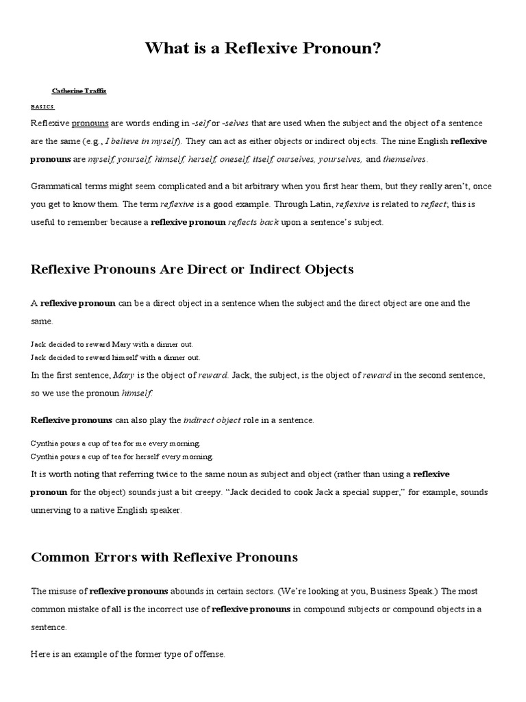 Reflexive vs. Intensive Pronouns Explained | PDF | Pronoun | Human ...