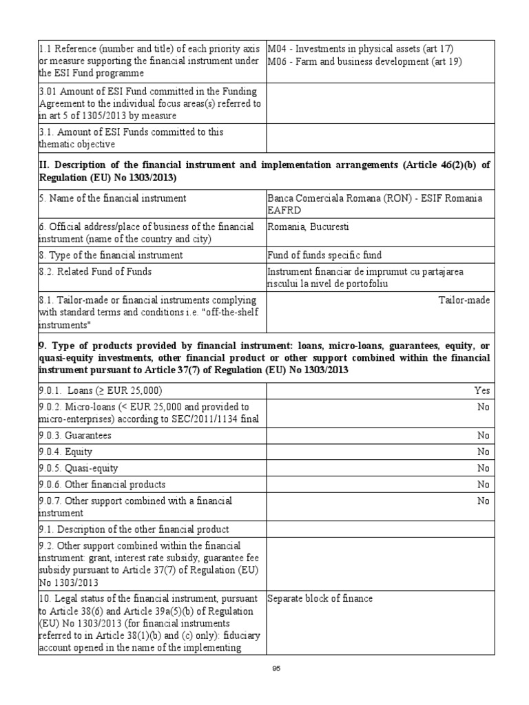 Description of The Financial Instrument and Implementation Arrangements ...