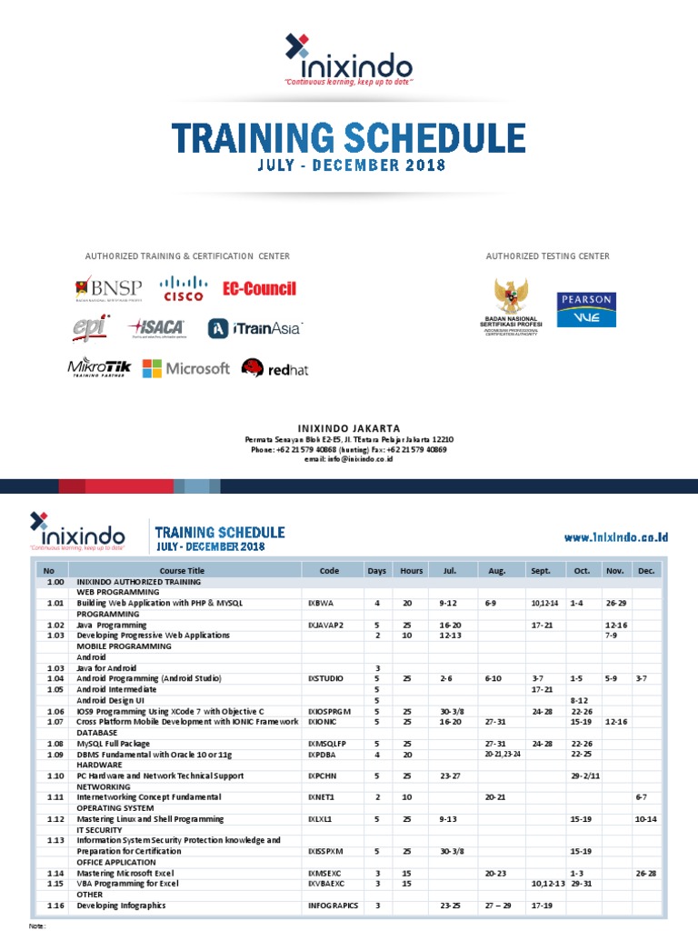 Jadwal Training Inixindo 2018 Semester II | PDF | Cisco Certifications | Microsoft Sql Server
