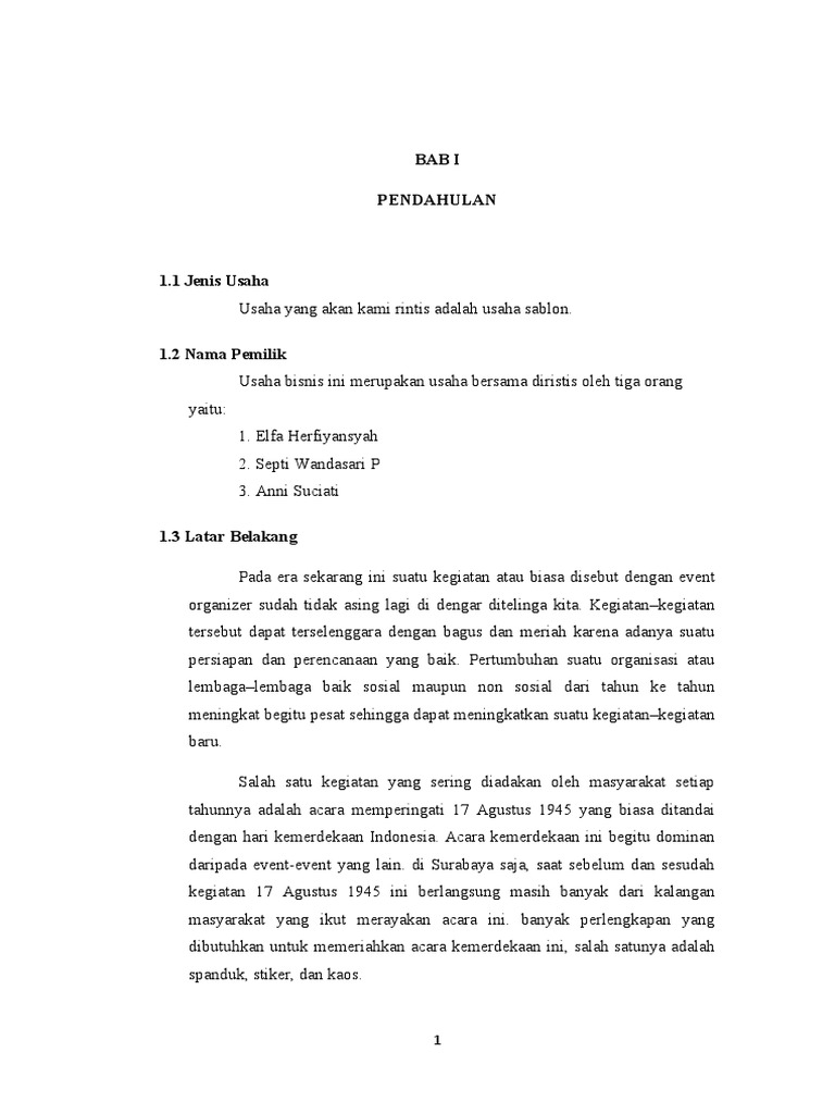 Contoh Studi Kelayakan Bisnis Sablon | PDF