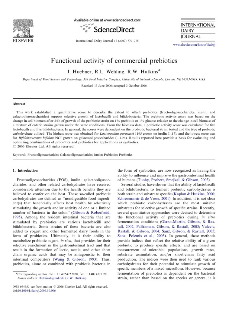 Functional Activity of Commercial Prebiotics | PDF | Probiotic | Gut Flora