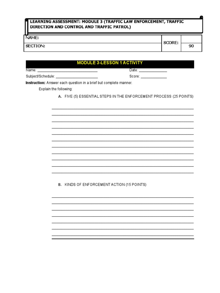 (Template) MODULE 4 ACTIVITY - TRAFFIC LAW ENFORCEMENT, TRAFFIC ...