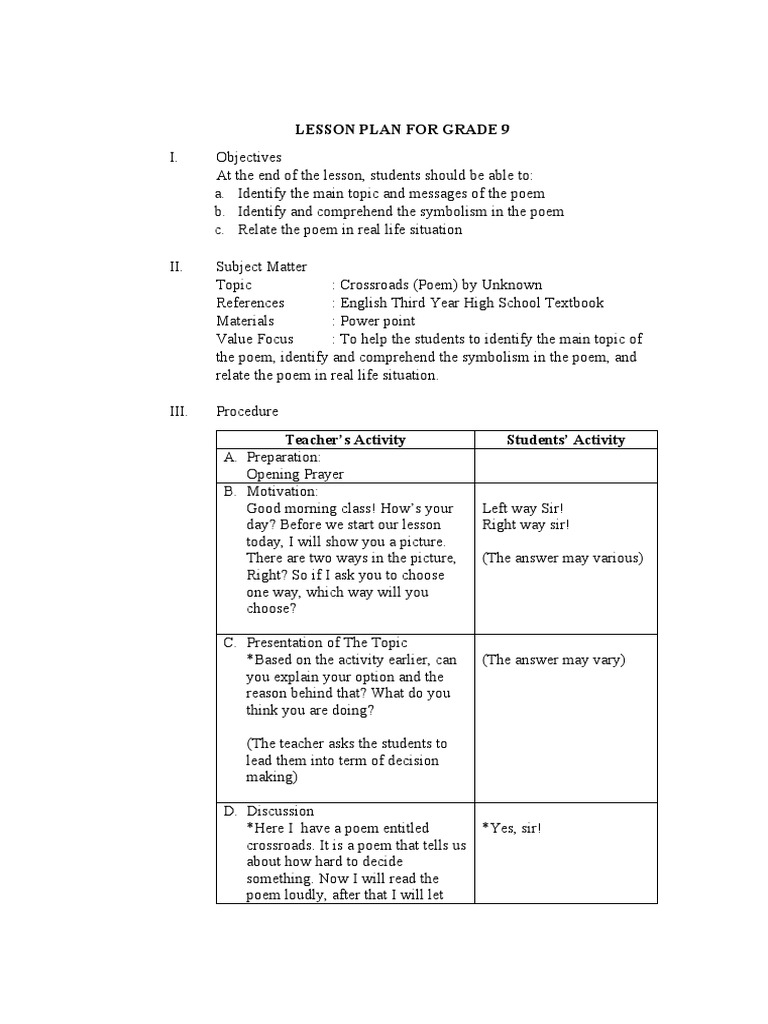 Lesson Plan Crossroad | PDF | Lesson Plan | Pedagogy