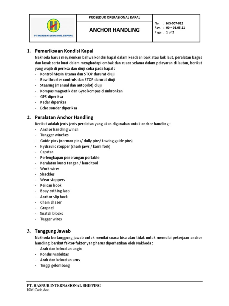 Prosedur Anchor Handling | PDF